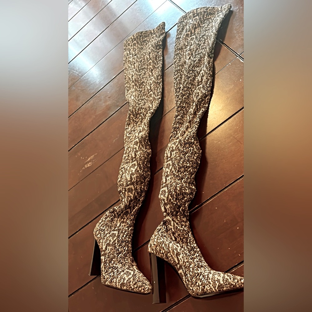 Ysl Snake Print Fabric Thigh High Boots - Gem